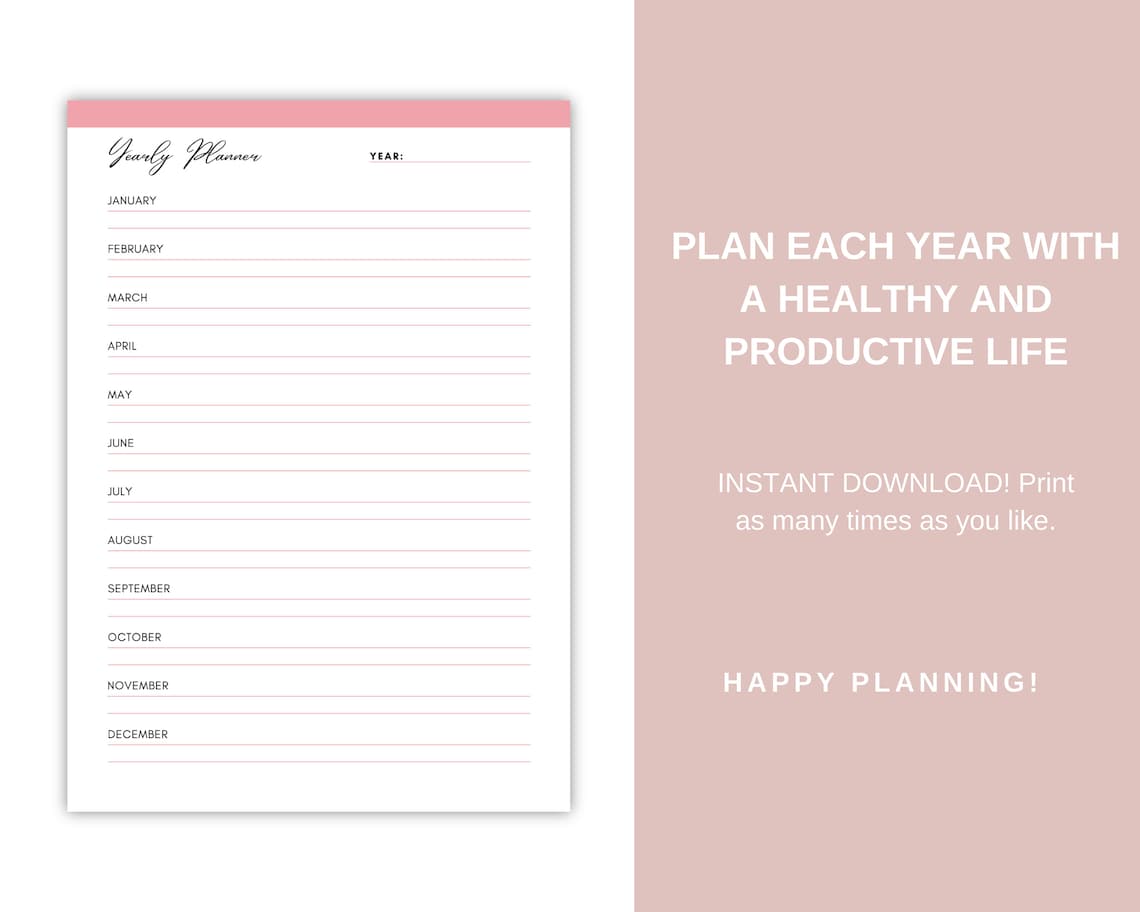 Yearly Overview, Yearly Planner Printable, Year at a Glance, Minimalist ...