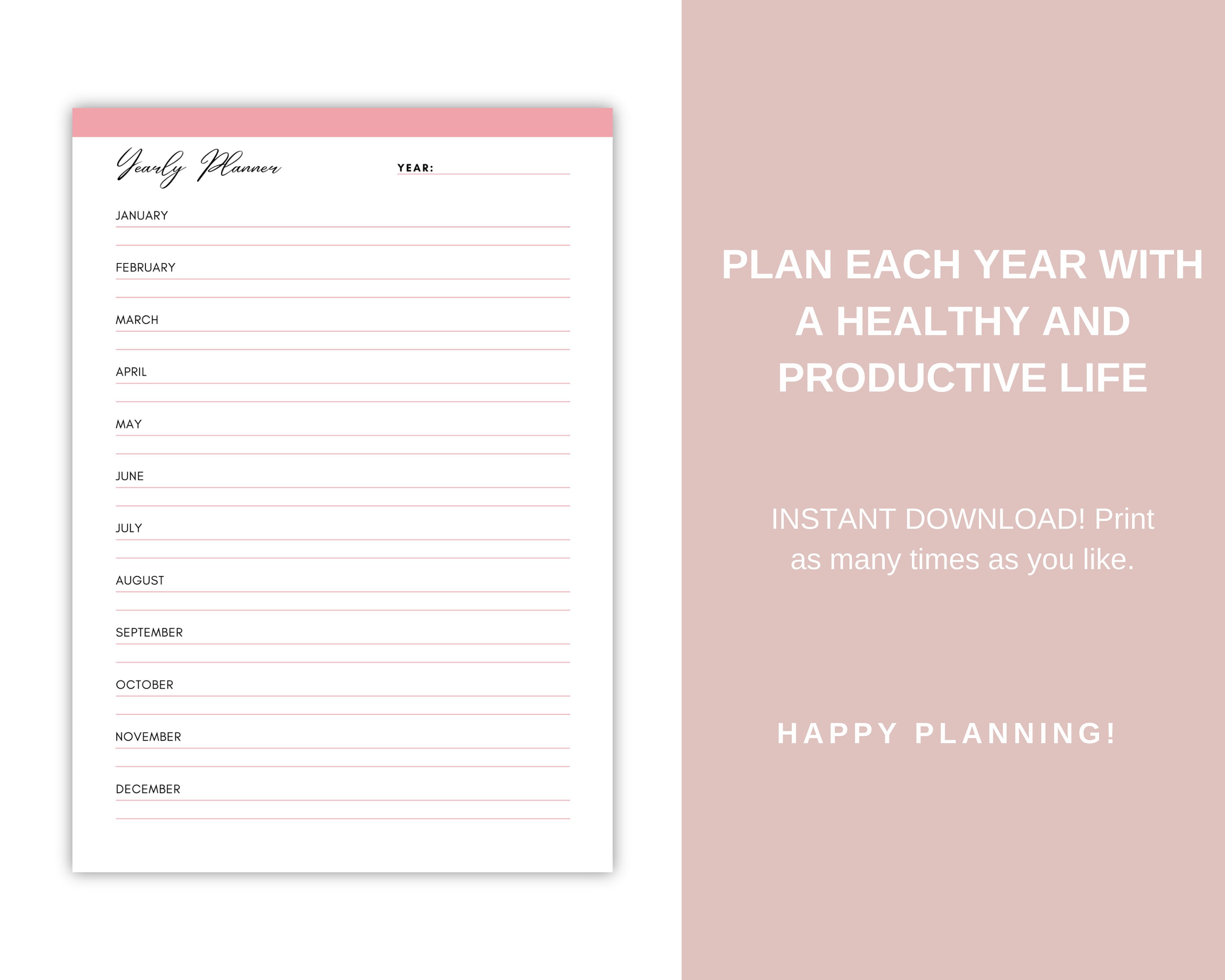 Yearly Overview, Yearly Planner Printable, Year at a Glance, Minimalist ...