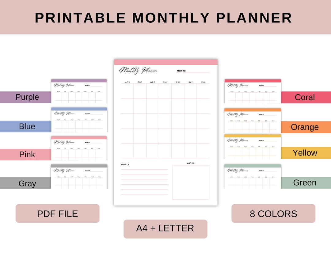 Simple Printable Monthly Planner, Minimal Monthly Schedule, Monthly ...