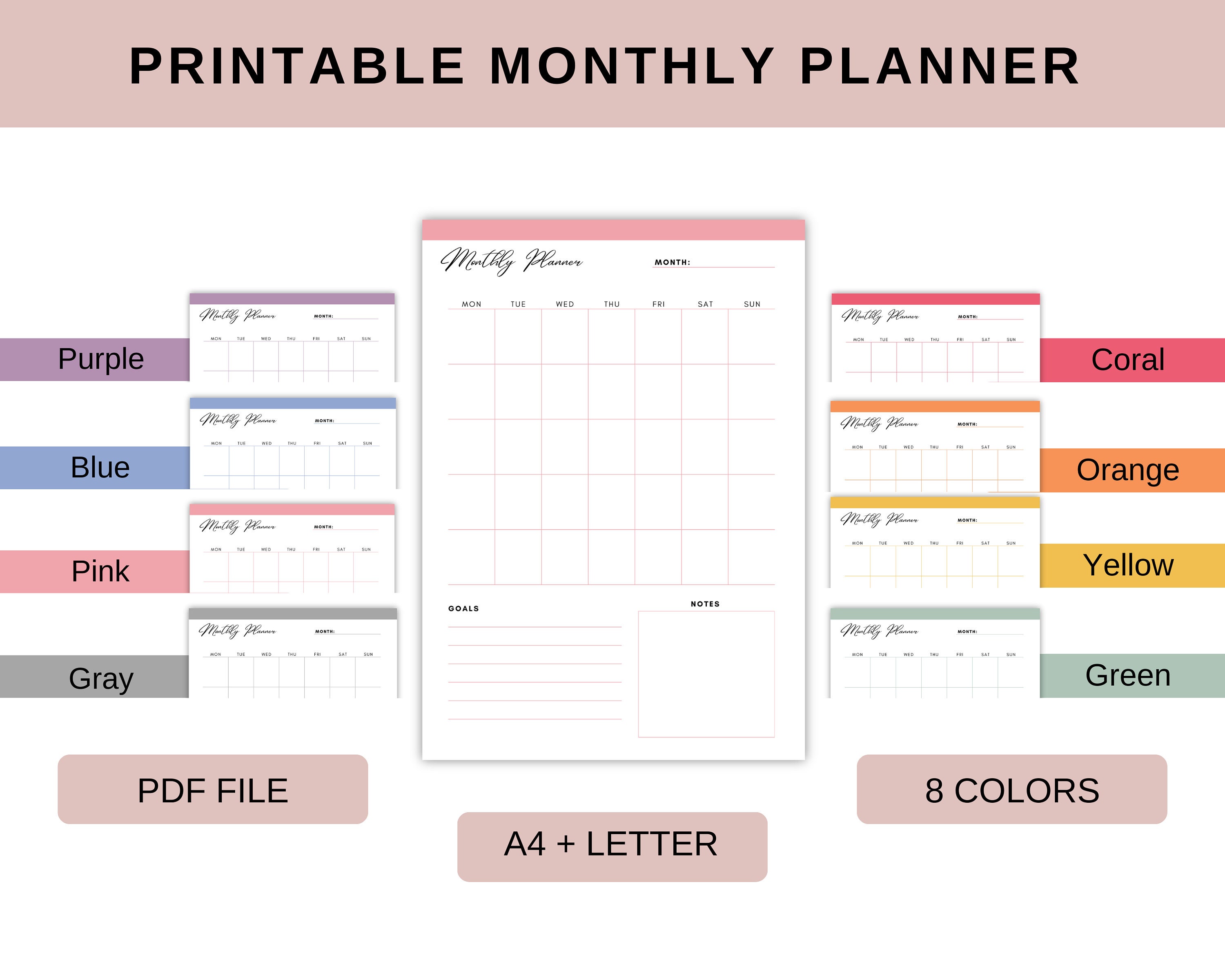 Simple Printable Monthly Planner, Minimal Monthly Schedule, Monthly ...