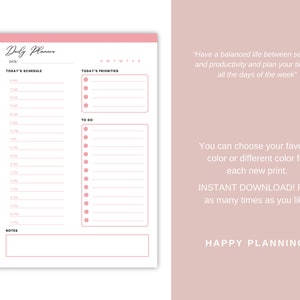 Printable Daily Planner, Daily To-do List, Daily Schedule, Productivity ...