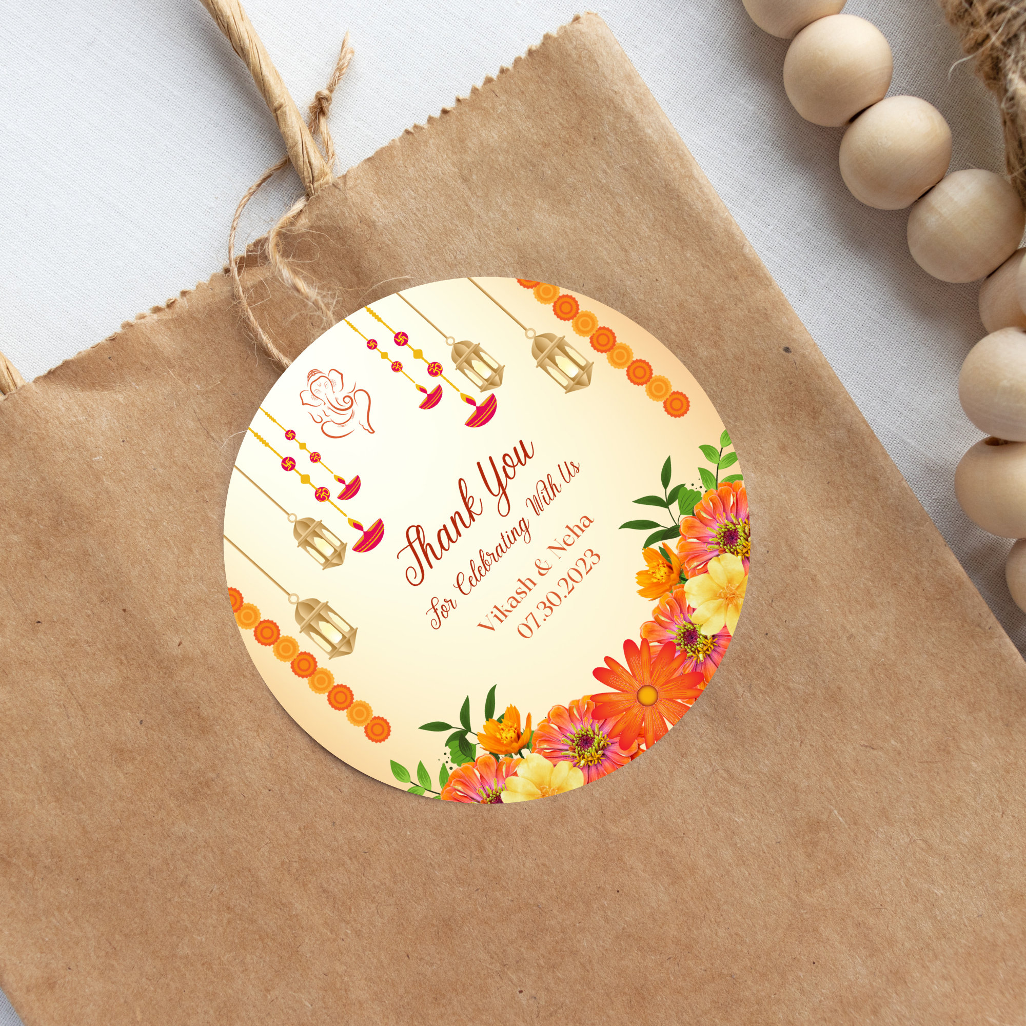 Orange Marigold Favor Tag Template for Indian Wedding - Haldi/mendhi ...