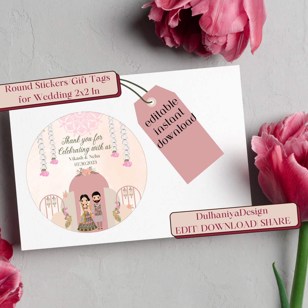Modern Floral Favor Thank You Tag for Indian Wedding - Round Gift Tags ...