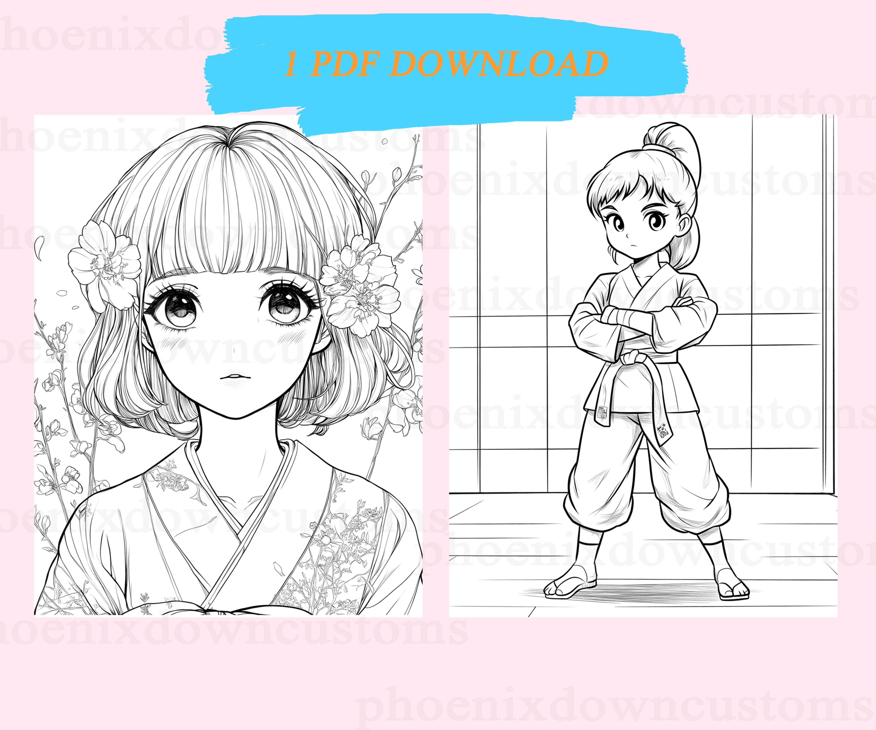 Cute Anime Girls Japanese Pack Cozy Coloring Book - PDF Digital ...