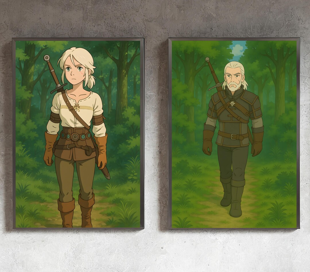 The Witcher Ciri and Geralt Ghibli Inspired POSTER Bundle- Printable ...