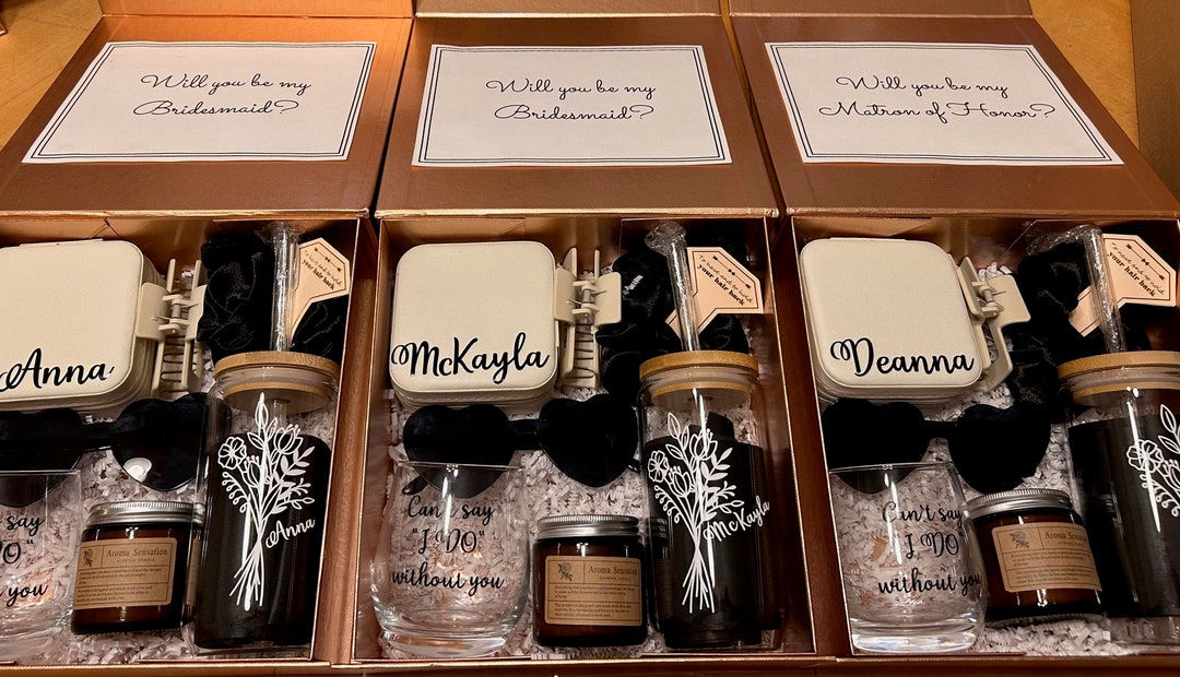 Black Bridesmaid Proposal Boxes /MOH Boxes. Includes 8 Items Inside the ...