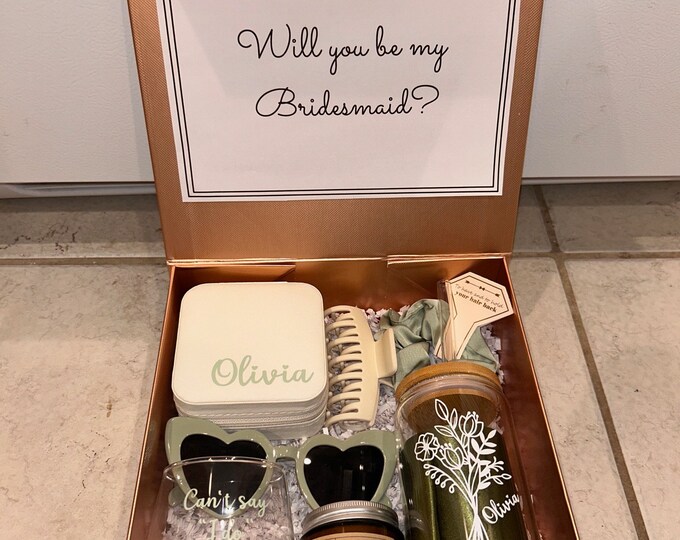 Sage Bridesmaid Proposal Gift Box, With Glass/champagne Tumbler and ...