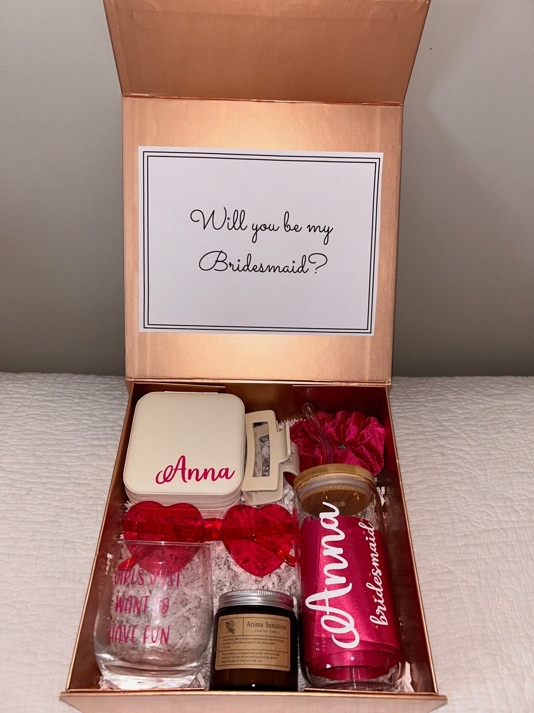Hot Pink Bridesmaid Proposal Box / MOH Proposal Boxes. Includes 8 Items ...