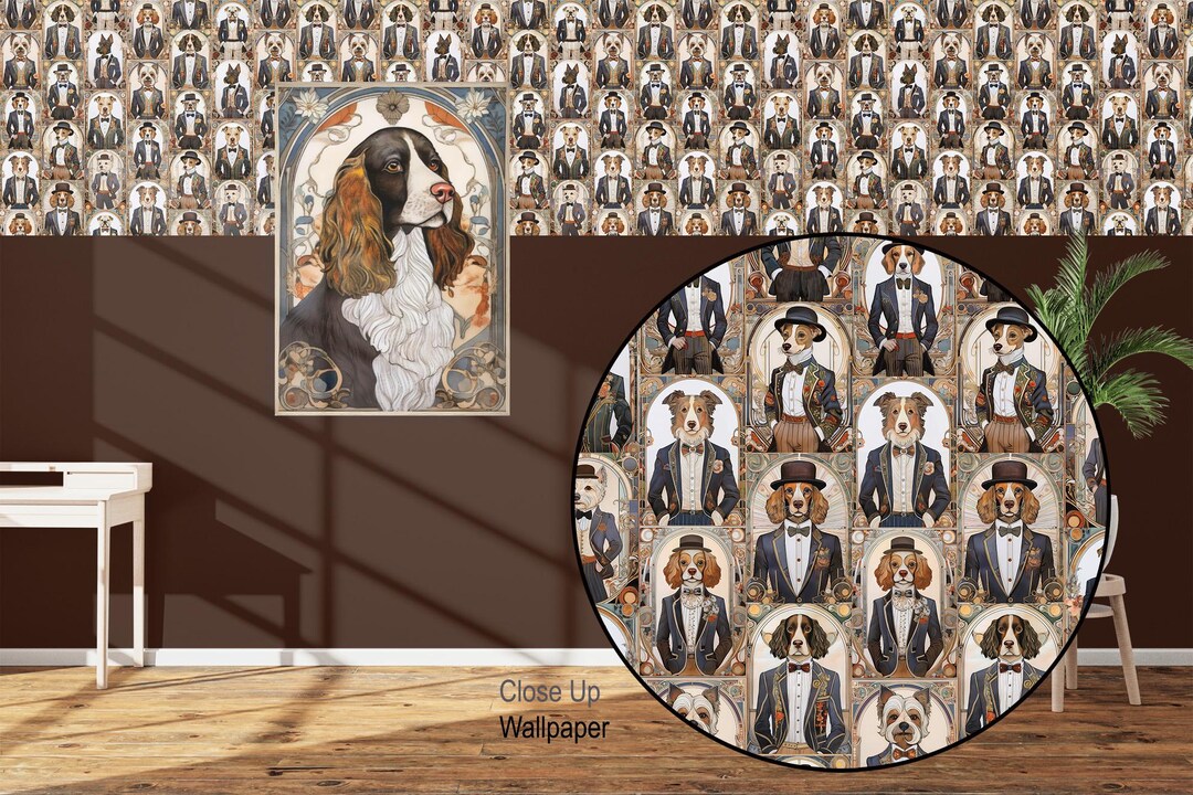 Peel and Stick Dogs Wallpaper - Art Deco Dogs - Removable Wallpaper - Etsy