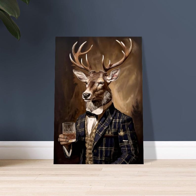 Victorian Stag Whiskey Art Print: Whimsical British Heritage Decor - Etsy
