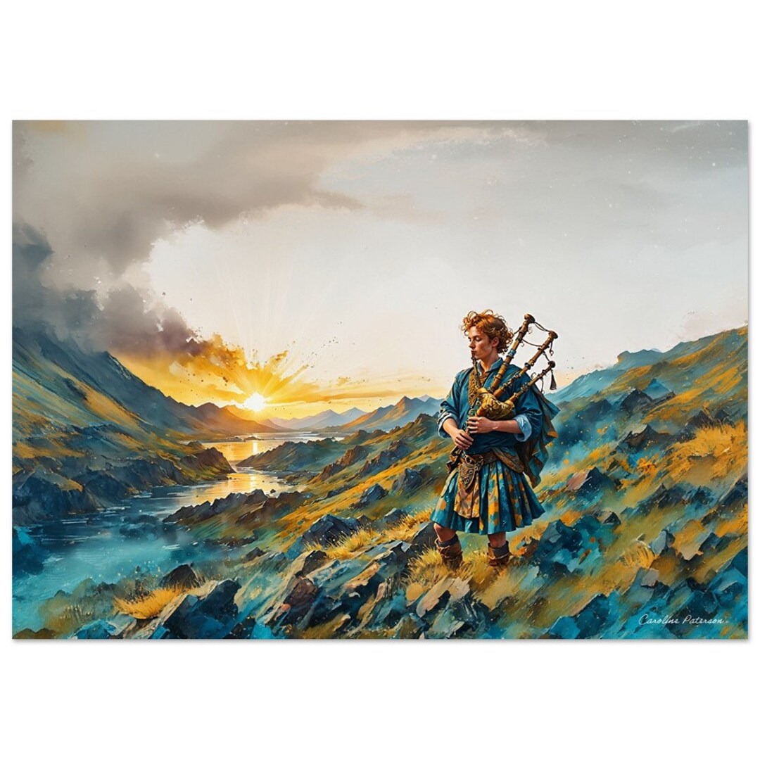 Scottish Bagpipe Player at Sunset - Etsy
