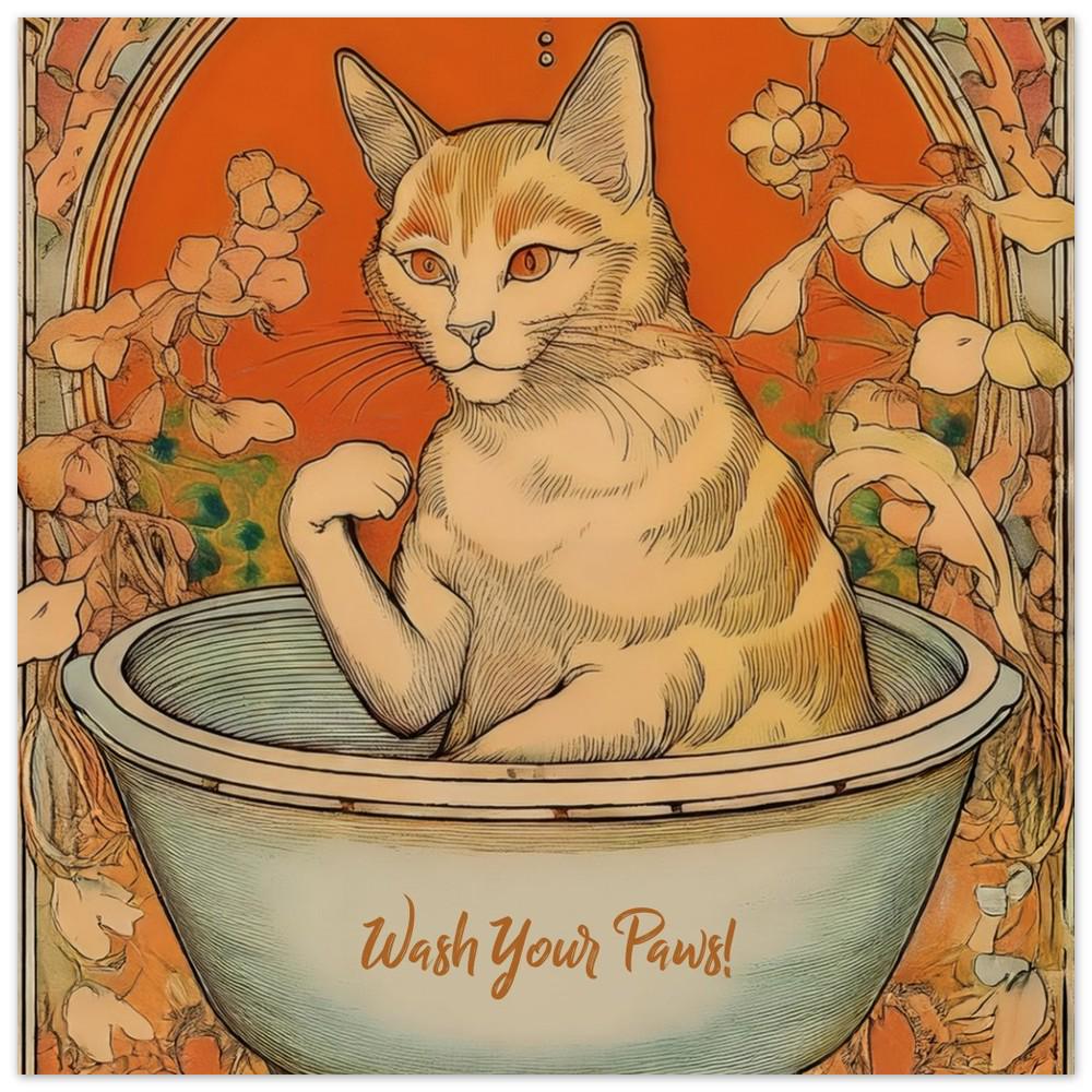 Ginger Cat Bathroom Art Vintage Art Nouveau Illustration 'wash Your ...