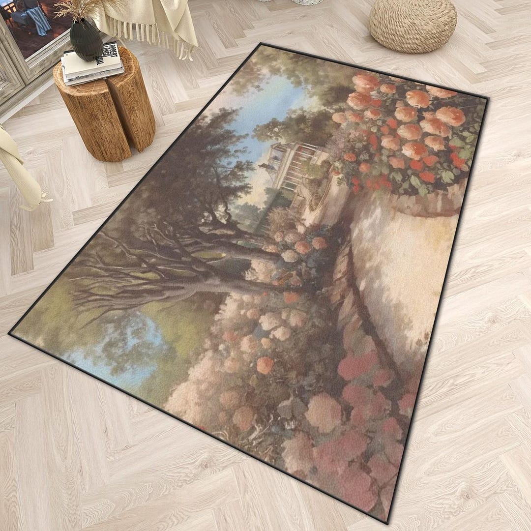 Large Area Rug British Cottage Rose Garden | British Countryside ...