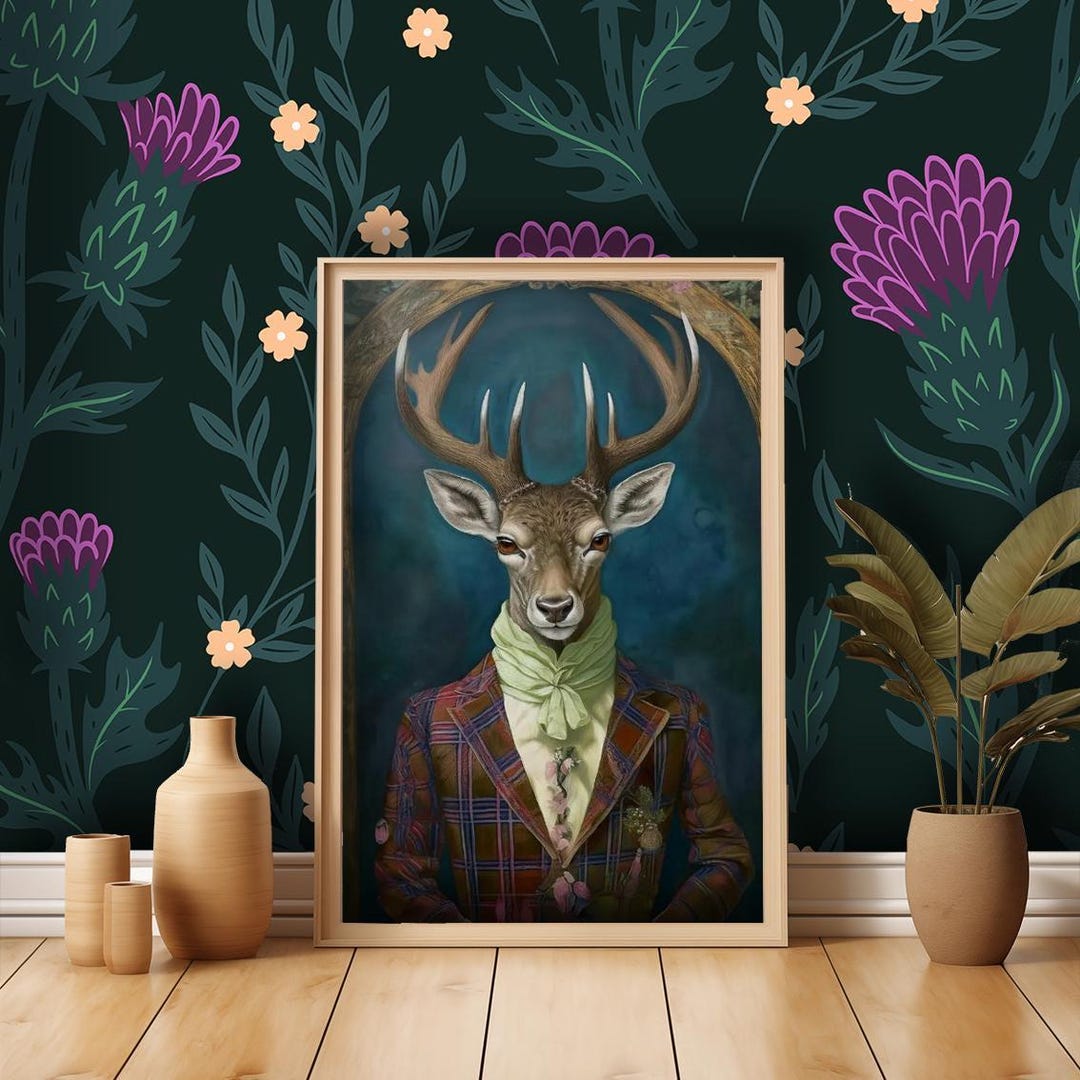 Art Print Victorian Stag Head Fine Art Print - Stag Wearing a Tartan ...