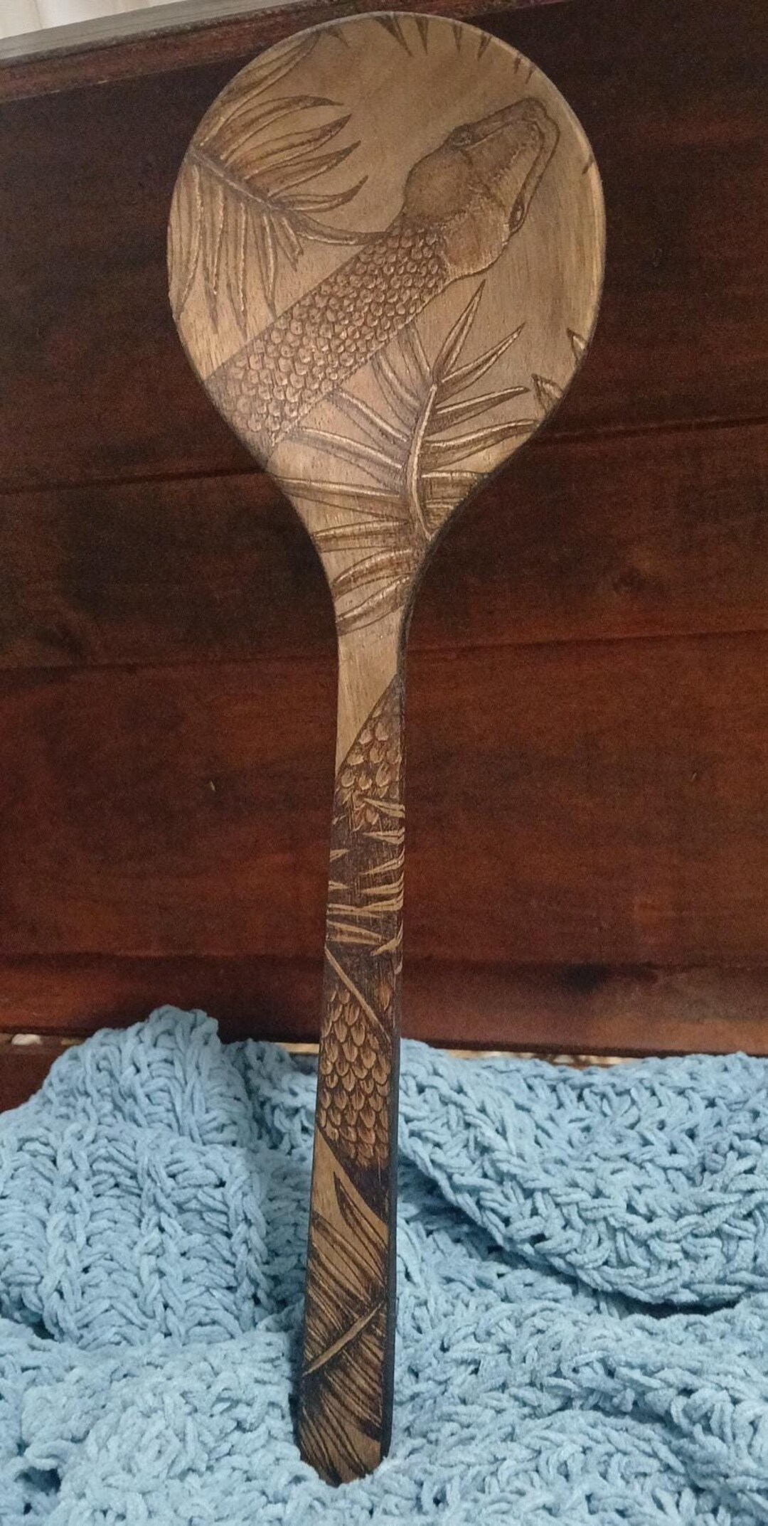 Wood Burned Spoon Fern and Snake - Etsy