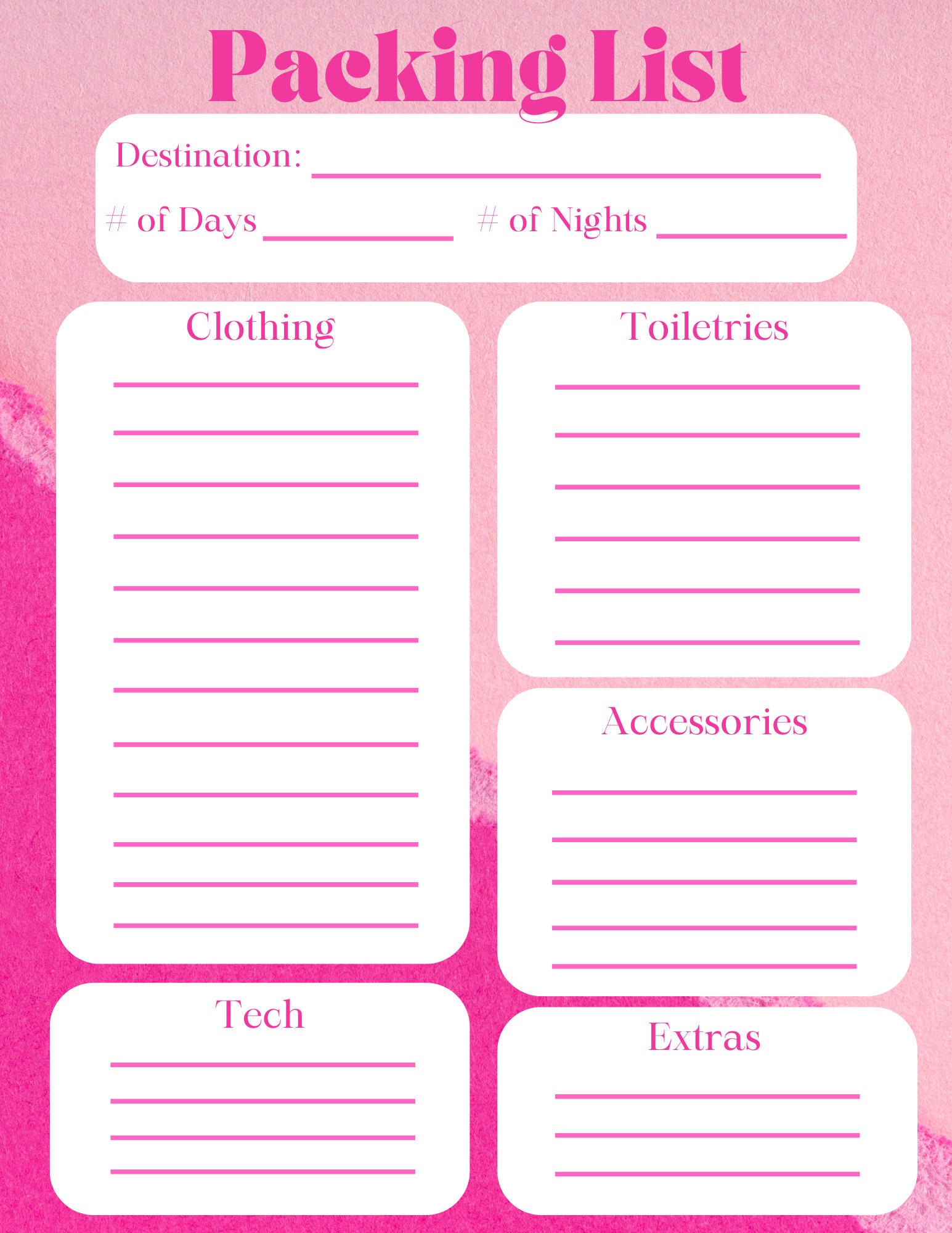 Travel Packing List, Pink, Travel List, Daily Planner - Etsy