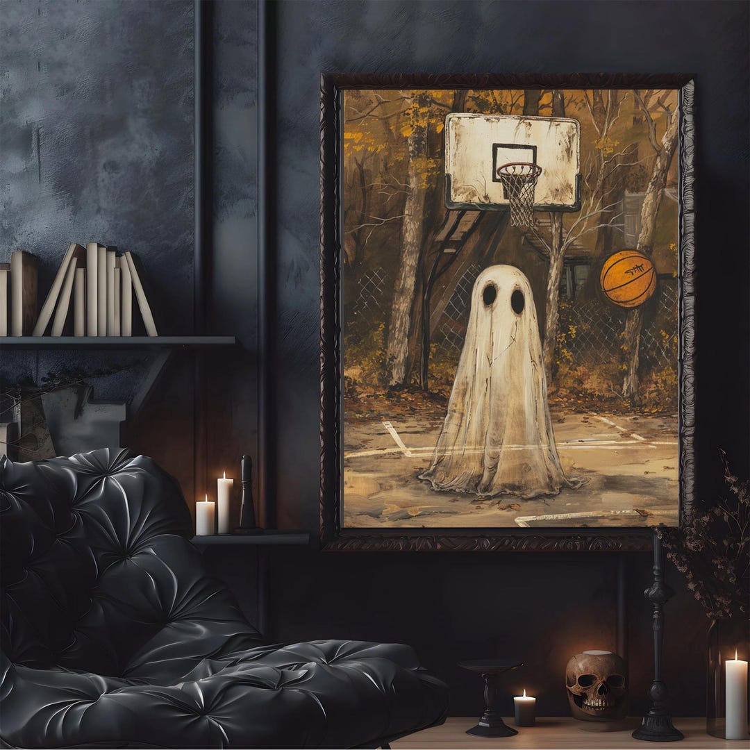 Ghost in Basketball Court Haunting Ghost Basketball Poster, Halloween ...
