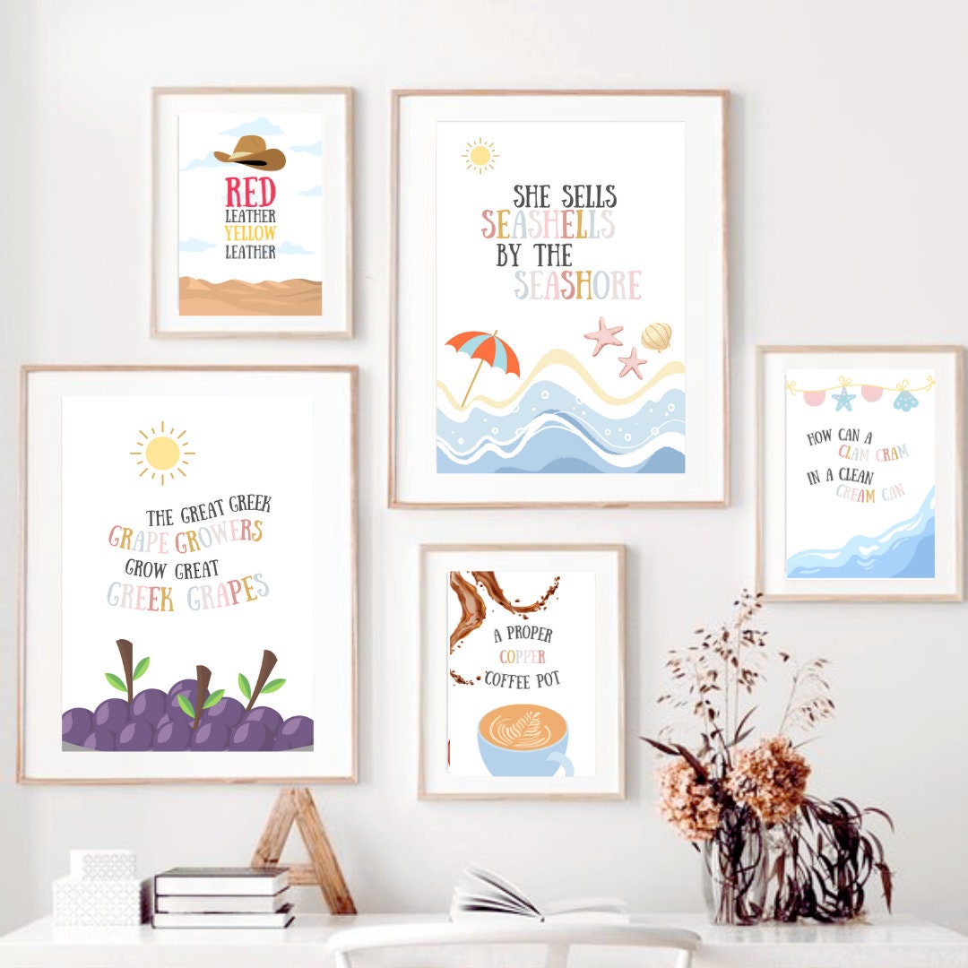 10 Tongue Twister Posters Fun Decor Poster Print for Office Classroom ...