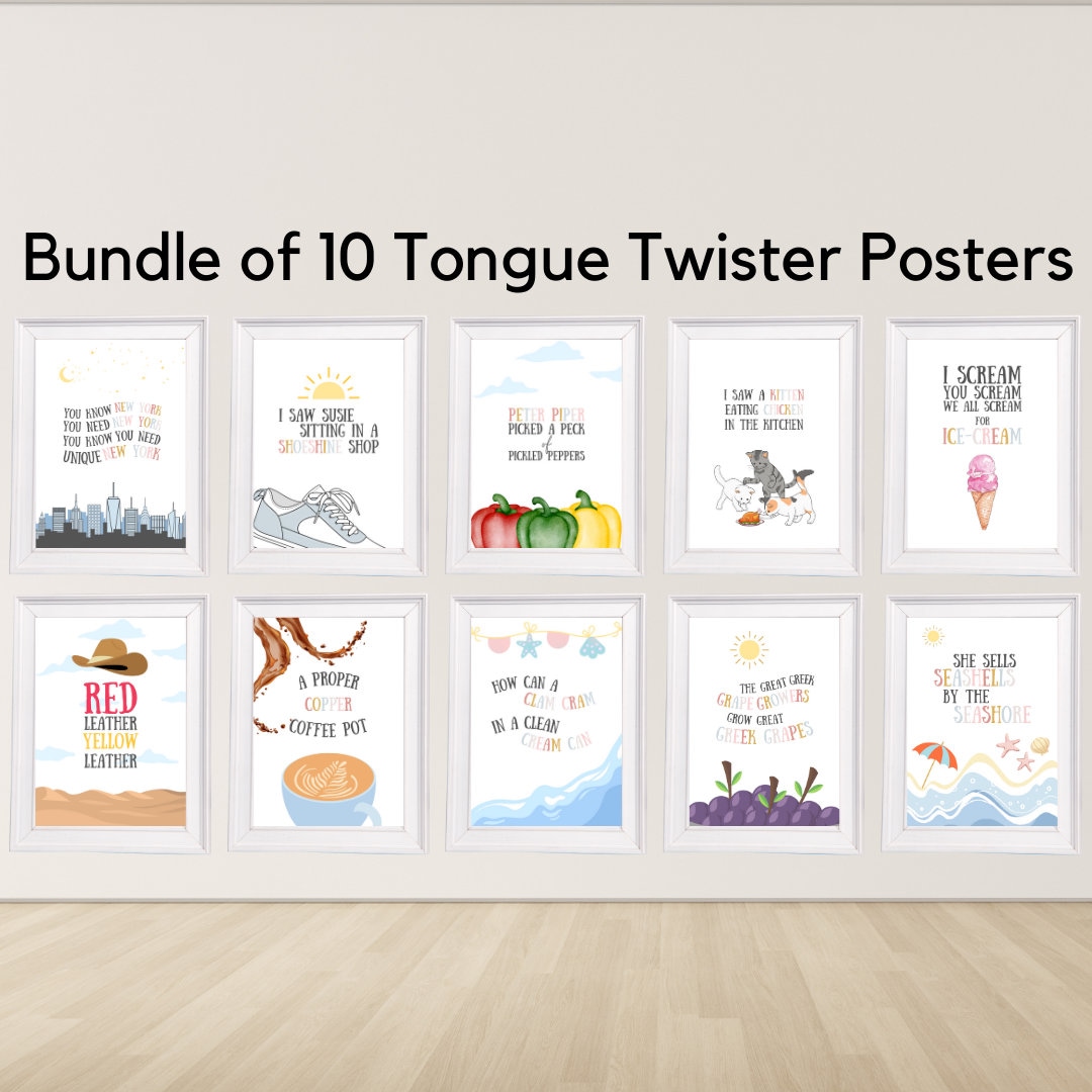 10 Tongue Twister Posters Fun Decor Poster Print for Office Classroom ...