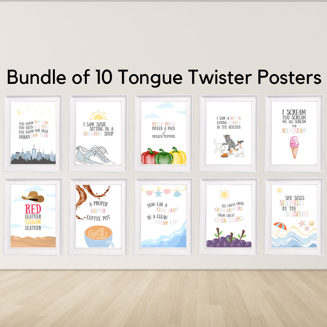 10 Tongue Twister Posters Fun Decor Poster Print for Office Classroom ...