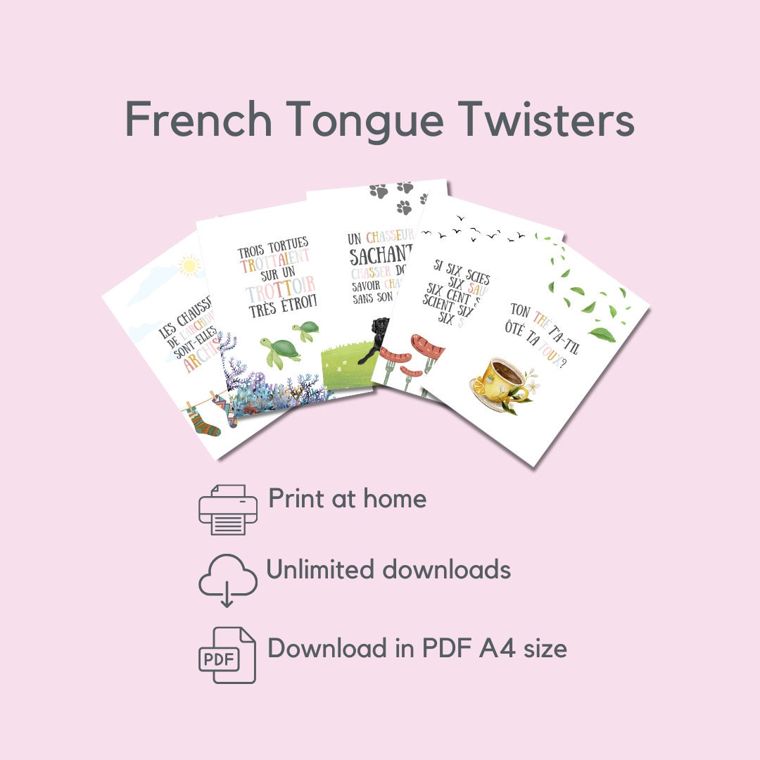 5 French Tongue Twister Posters Fun Decor Poster Print for Office ...