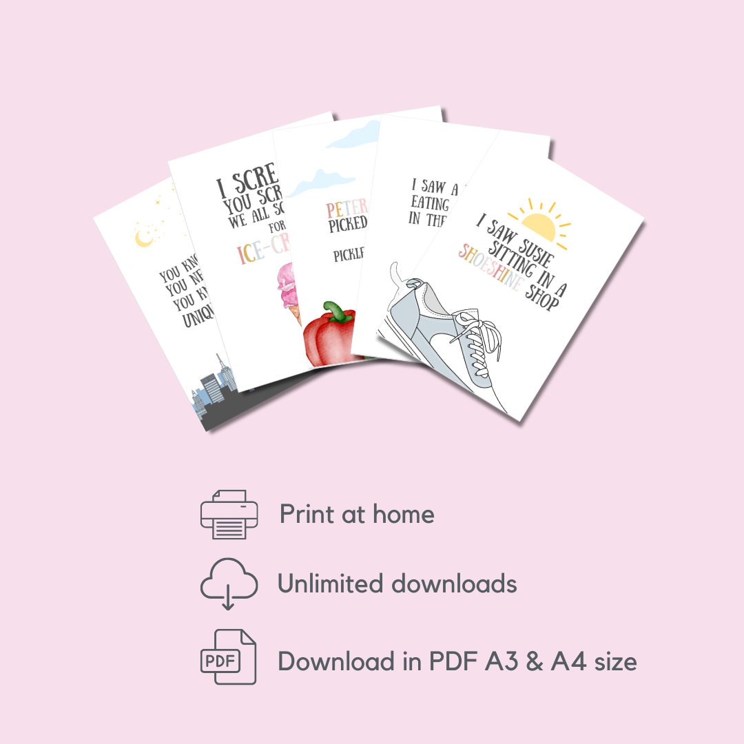 10 Tongue Twister Posters Fun Decor Poster Print for Office Classroom ...