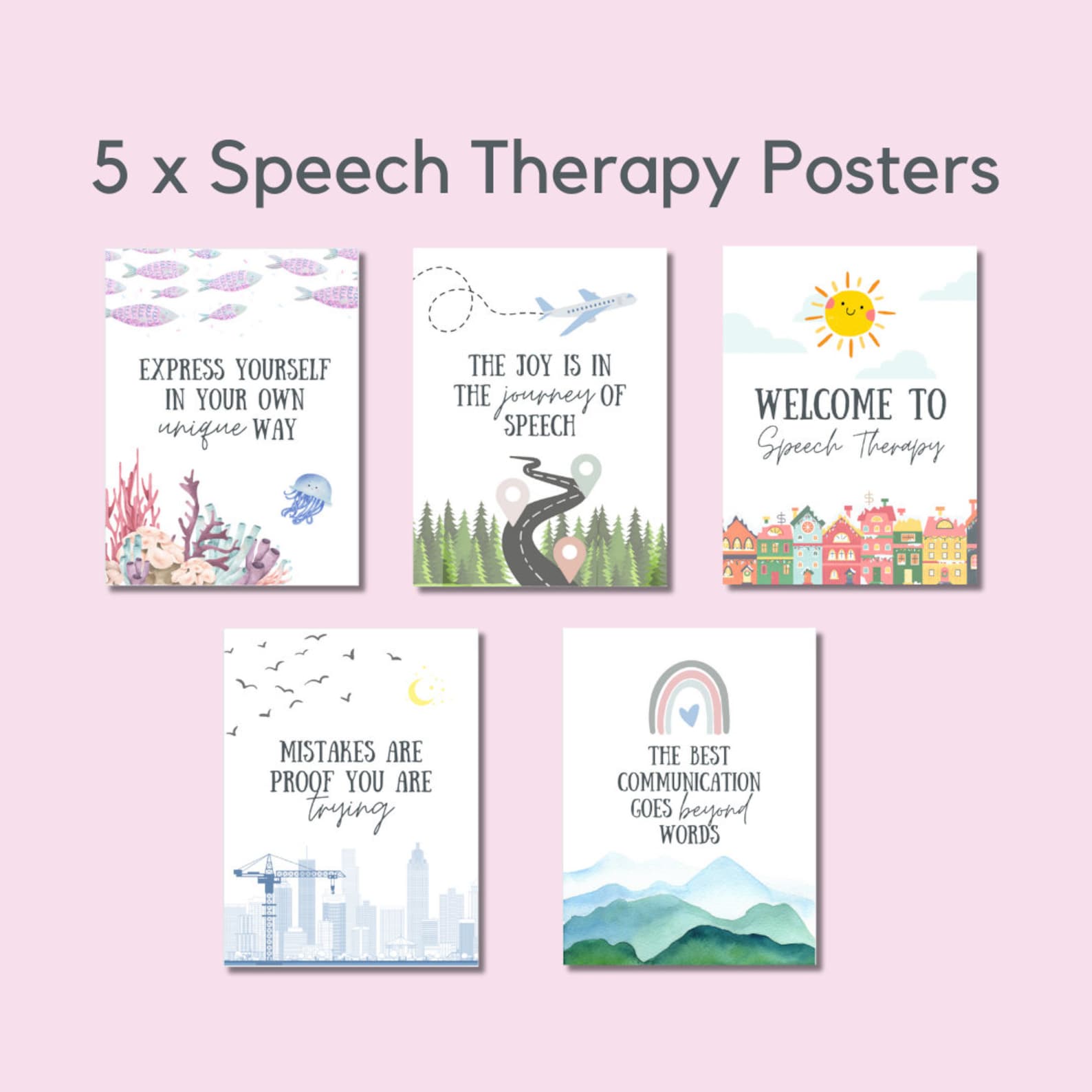 5 Speech Pathology Therapy Posters Motivational Affirmations Positive ...