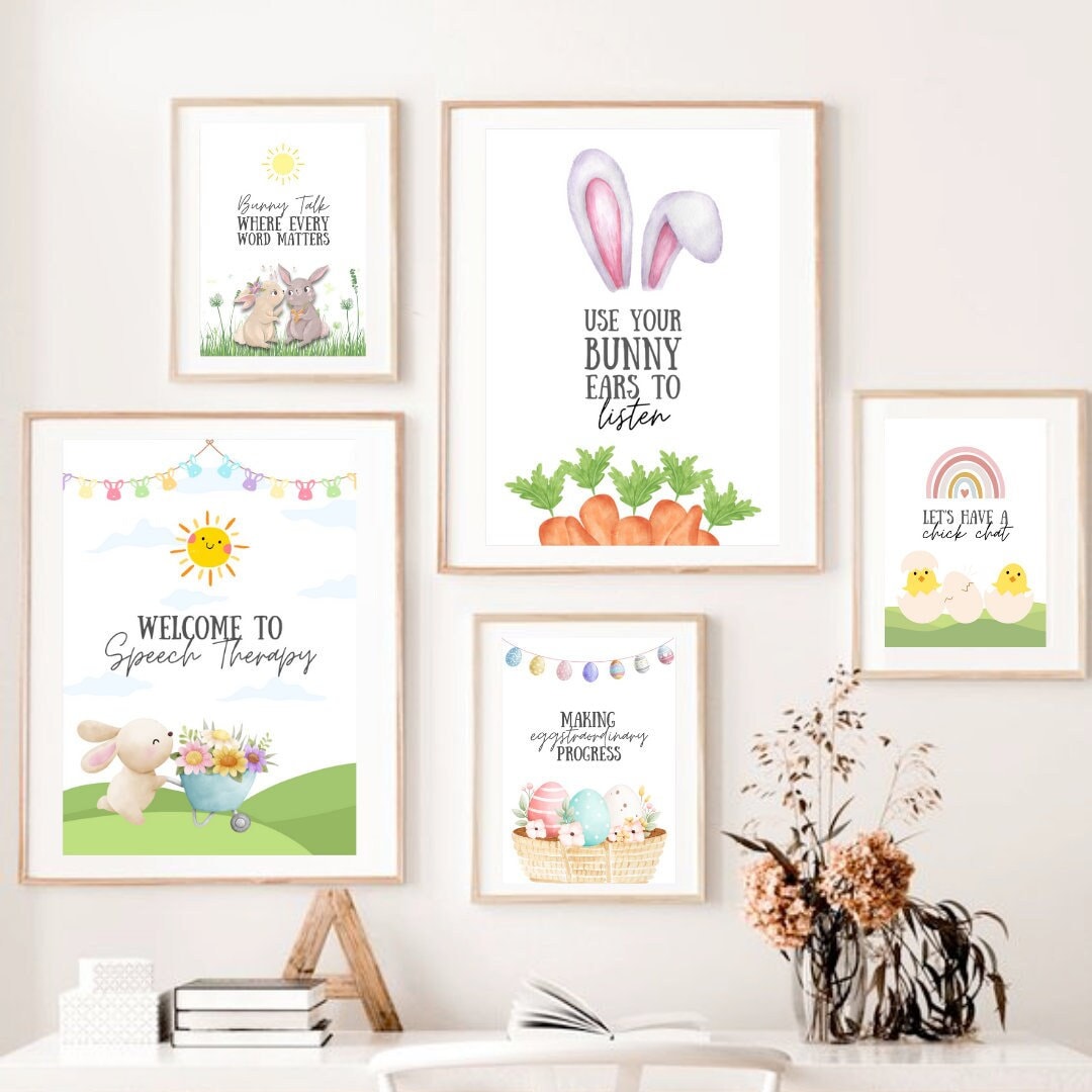 5 Speech Therapy Easter Themed Posters Wall Decor Prints Slp Pathology ...