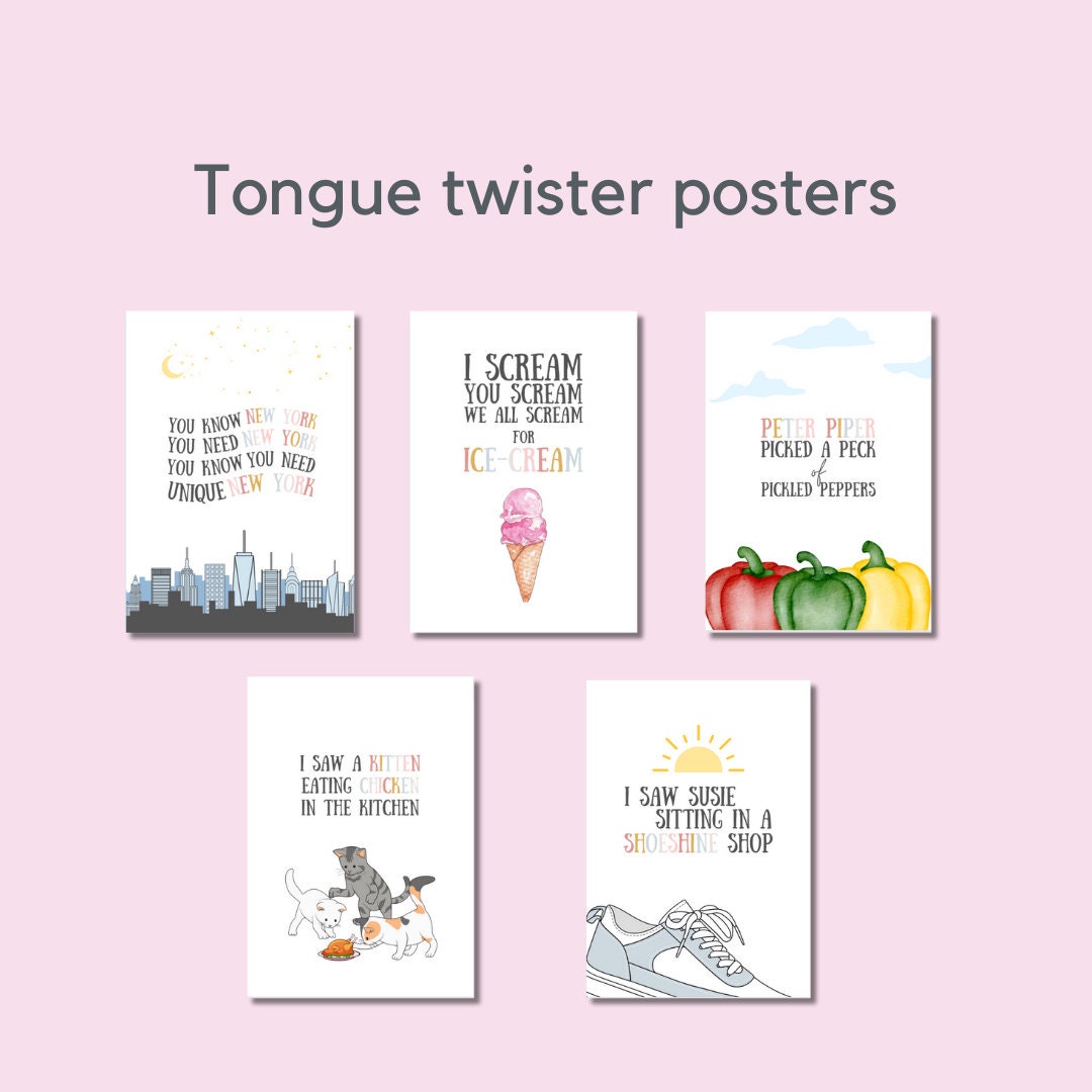 10 Tongue Twister Posters Fun Decor Poster Print for Office Classroom ...