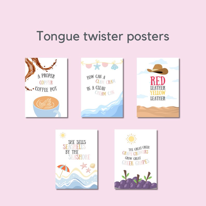10 Tongue Twister Posters Fun Decor Poster Print for Office Classroom ...