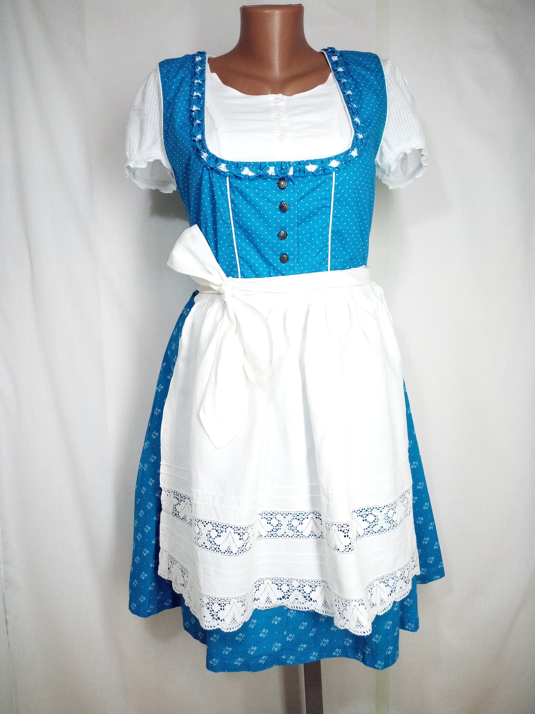 Vintage Dirndl Blue White Flowers Medium 70 Cm Size 44-46 With White ...