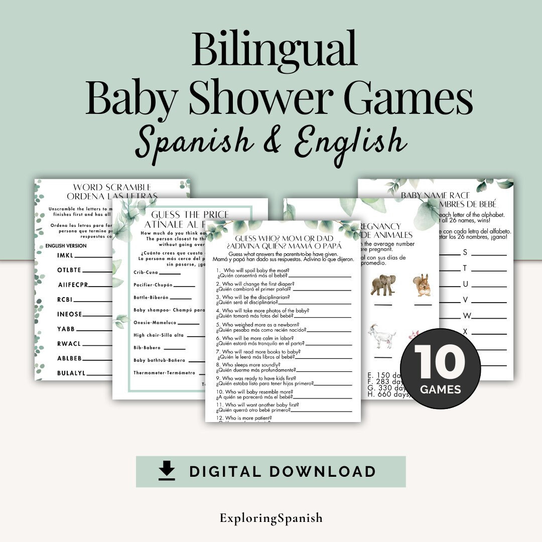 10 Bilingual Spanish English Baby Shower Games / 10 Juegos Bilingües En ...