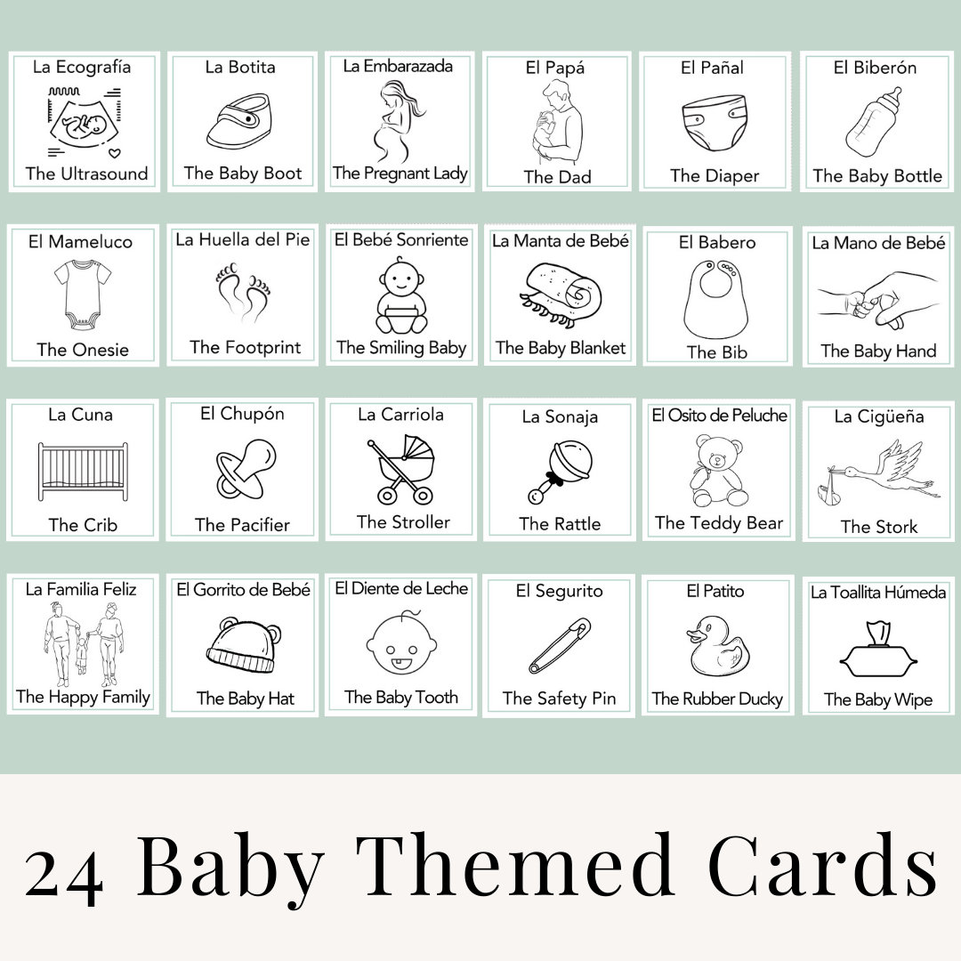 Bilingual Baby Shower Bingo in Spanish & English/ Loteria Bilingüe Para ...