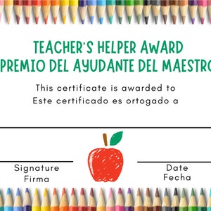 10 Bilingual Certificates for Teachers, Spanish-english/10 Certificados ...