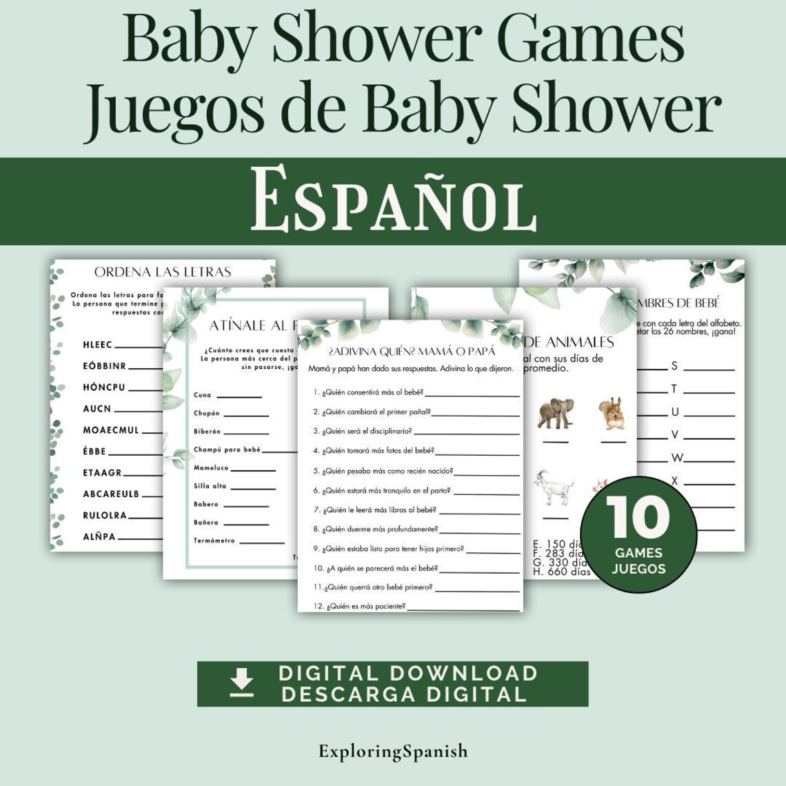 Juegos De Baby Shower En Español/ Baby Shower Games in Spanish - Etsy