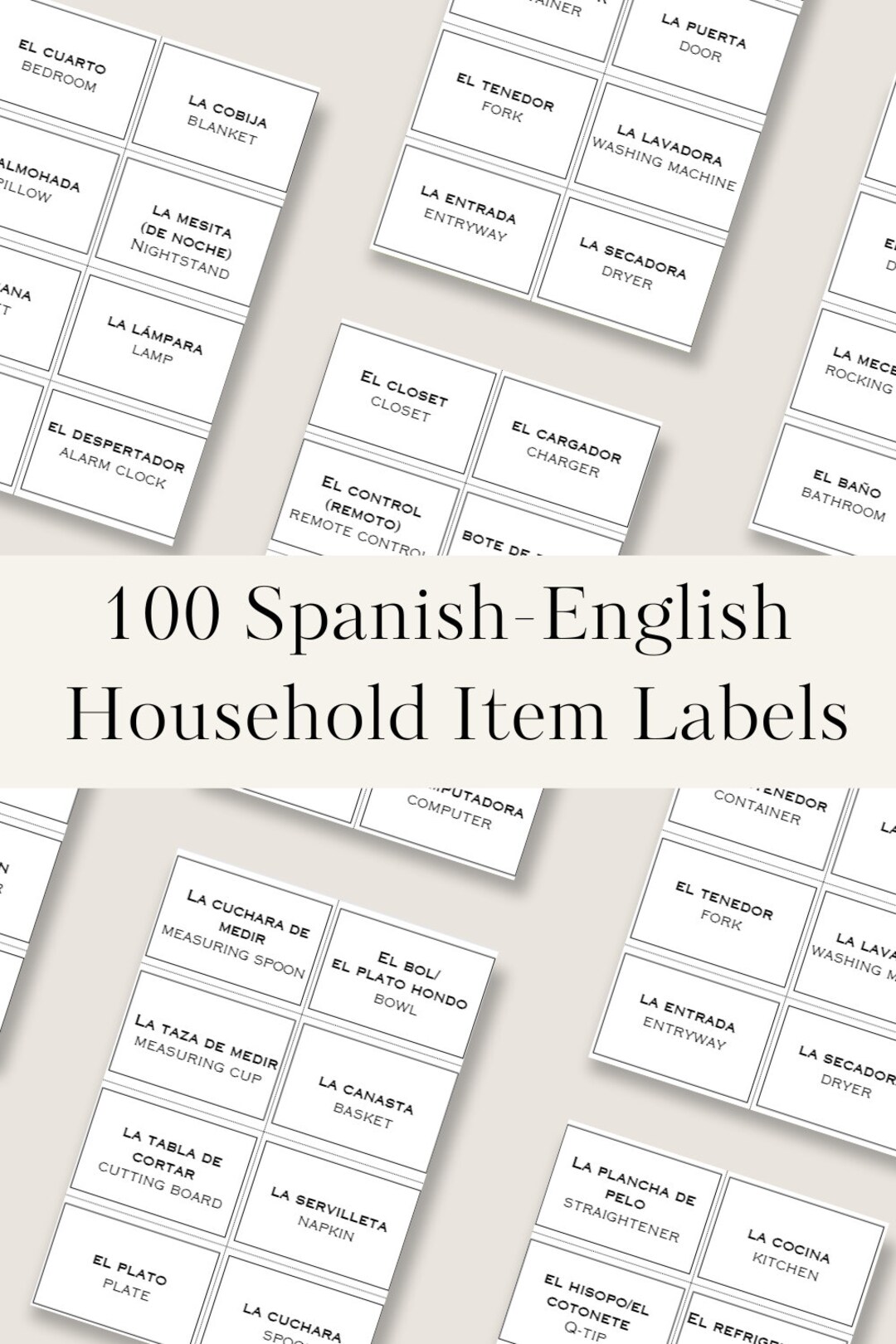 Bilingual Spanish English Household Item Labels - Etsy