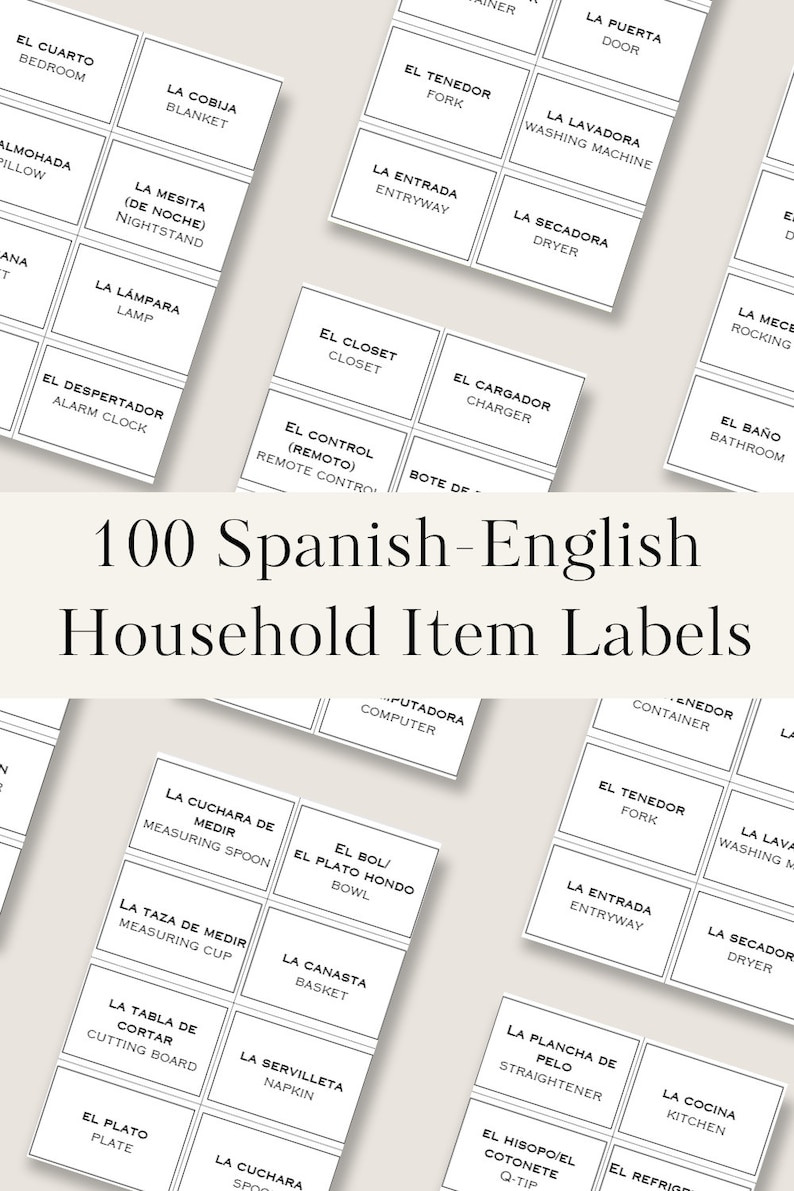 Bilingual Spanish English Household Item Labels - Etsy
