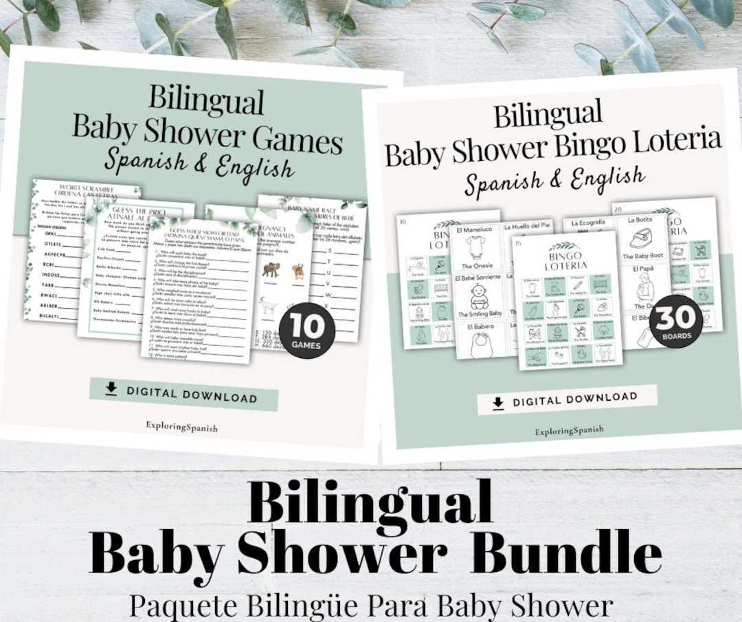 Bilingual Baby Shower Bundle- 10 Games & Bingo in English and Spanish ...