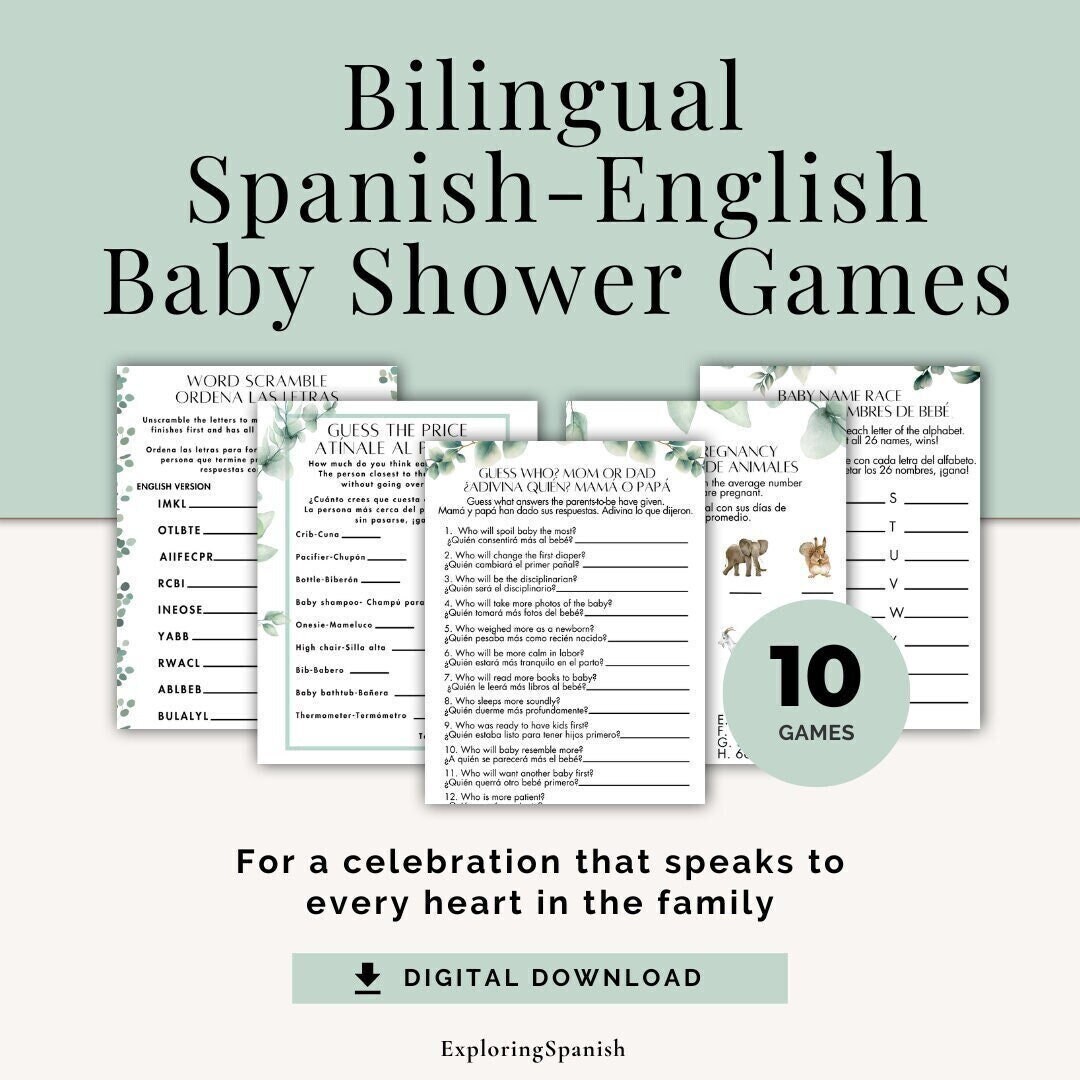 10 Bilingual Spanish English Baby Shower Games / 10 Juegos Bilingües En ...
