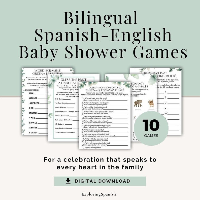 10 Bilingual Spanish English Baby Shower Games / 10 Juegos Bilingües En ...