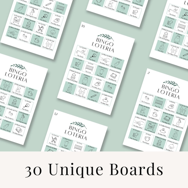 Bilingual Baby Shower Bingo in Spanish & English/ Loteria Bilingüe Para ...