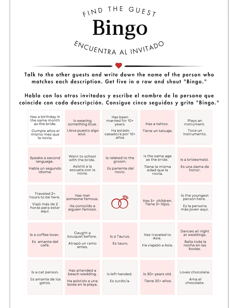 10 Bilingual Bridal Shower or Wedding Games in English & Spanish / 10 ...
