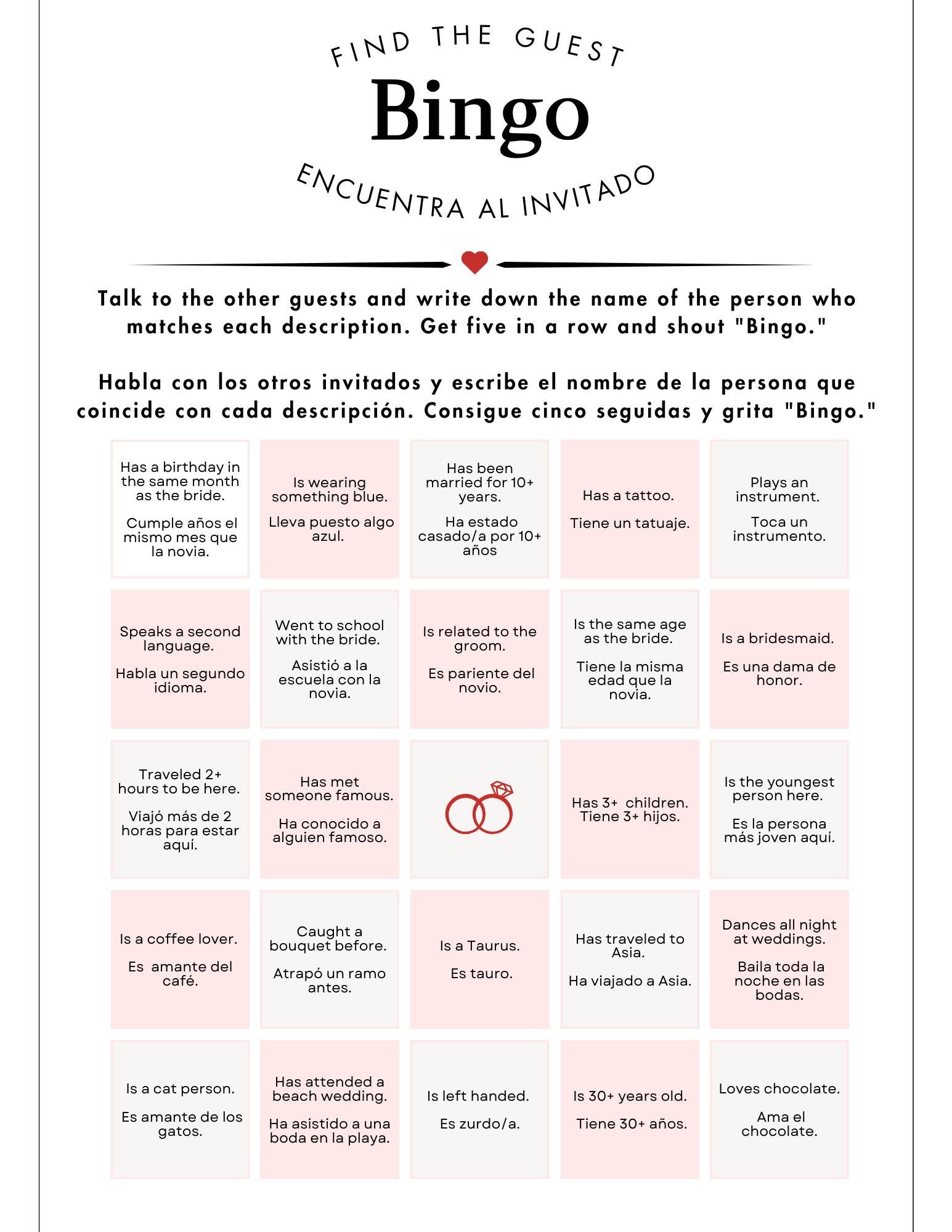 10 Bilingual Bridal Shower or Wedding Games in English & Spanish / 10 ...