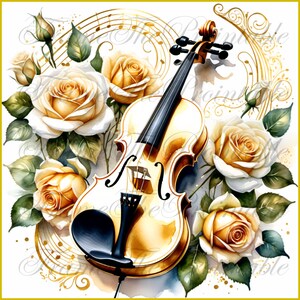 Gold Vintage Violin With Rose SVG PNG JPG 16 Picture Printable Card ...