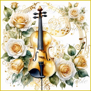 Gold Vintage Violin With Rose SVG PNG JPG 16 Picture Printable Card ...