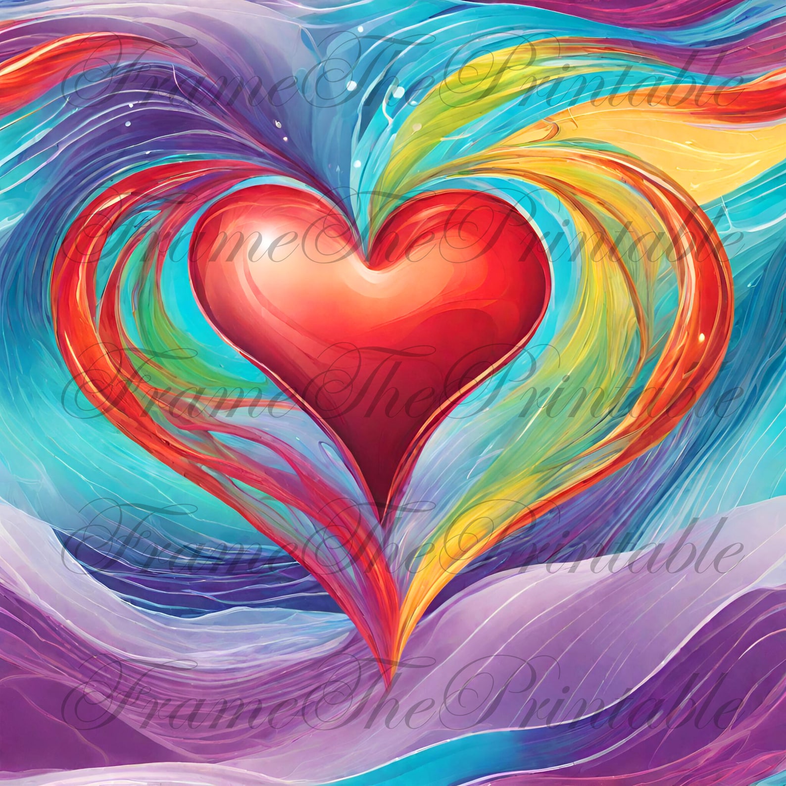 Rainbow Wave Heart Clipart, Watercolour Splashing, 10 JPG Hearts, Love ...