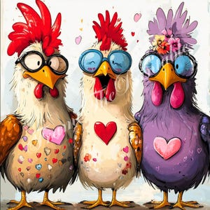 10 Quirky Funny Chickens Clip Art, Whimsical Roosters Friends ...