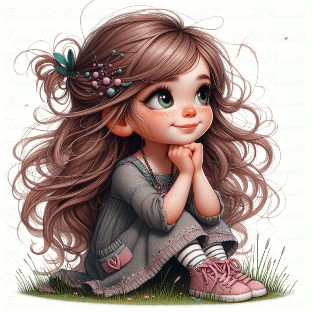 Whimsical Big Eyes Girl Clipart: Nursery Art PNG (digital Download, 300 ...