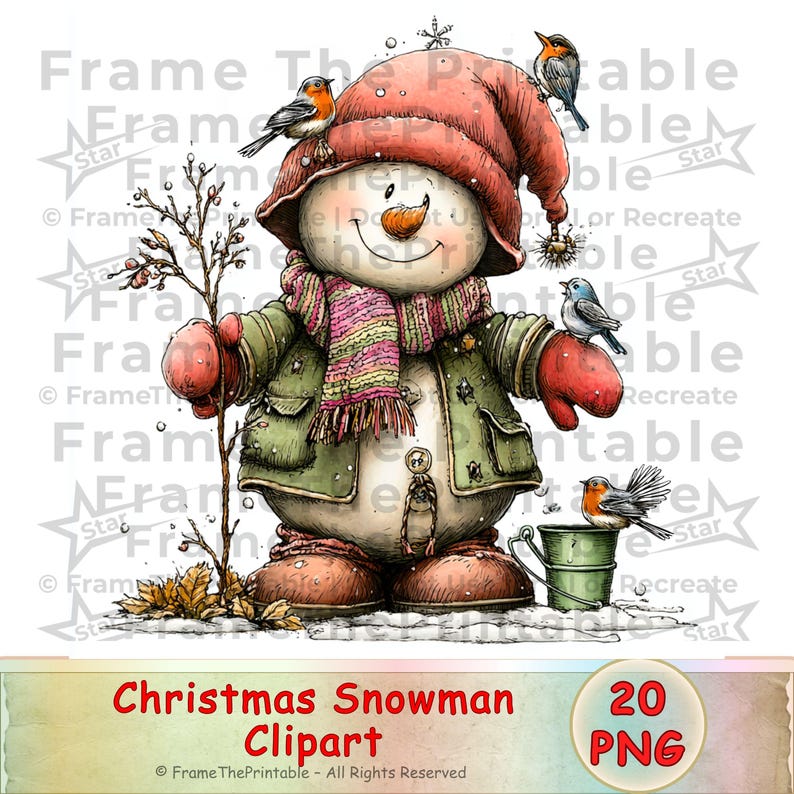 Snowman Clipart Set - Winter Holiday Snow People and Christmas Birds ...
