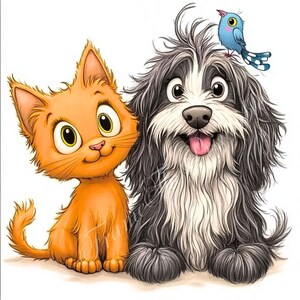 Quirky Animals Friends Dog and Cat Clip Art,watercolour Journaling ...